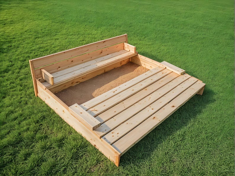 Sandbox With Bench Seats: Play Sand Box, Woodworking Plans (PDF ...
