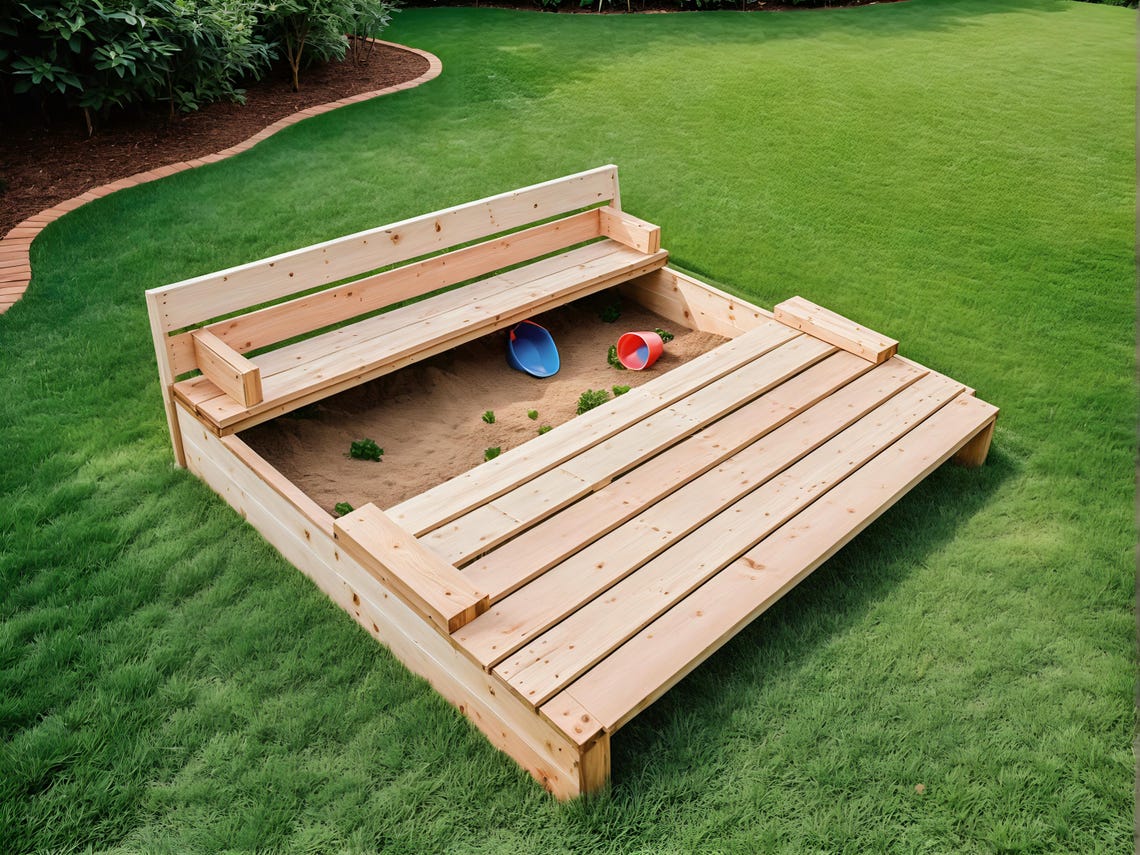 Sandbox With Bench Seats: Play Sand Box, Woodworking Plans (PDF ...