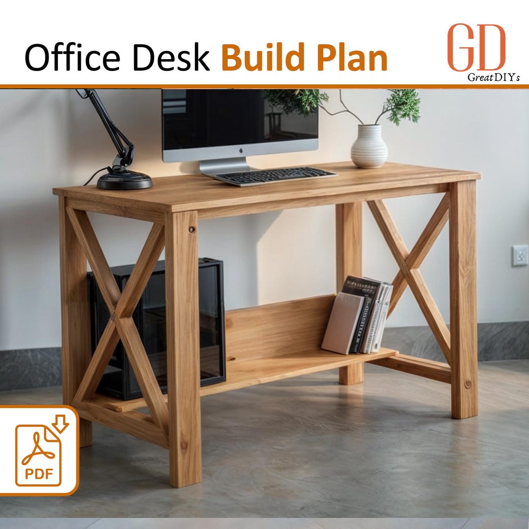 Office Desk Plans -diy Office Desk- Woodworking Plans- DIY Build Plans ...