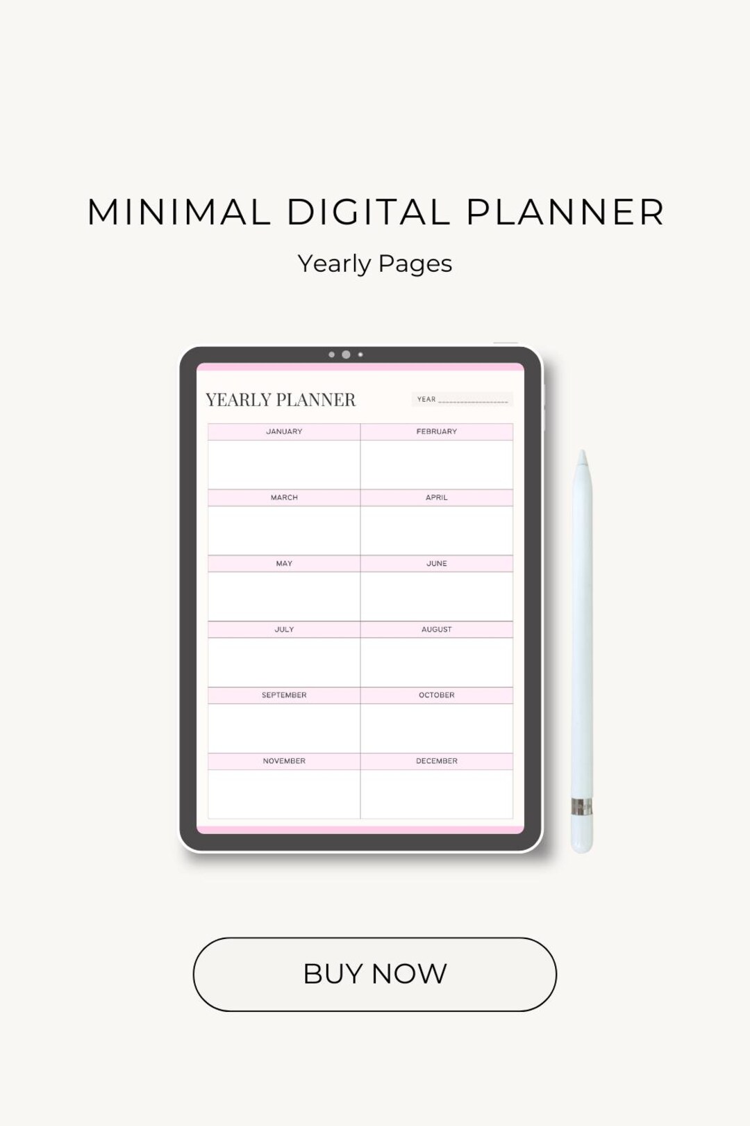 Yearly Planner Page | Minimalist Printable (PDF Download) - Etsy