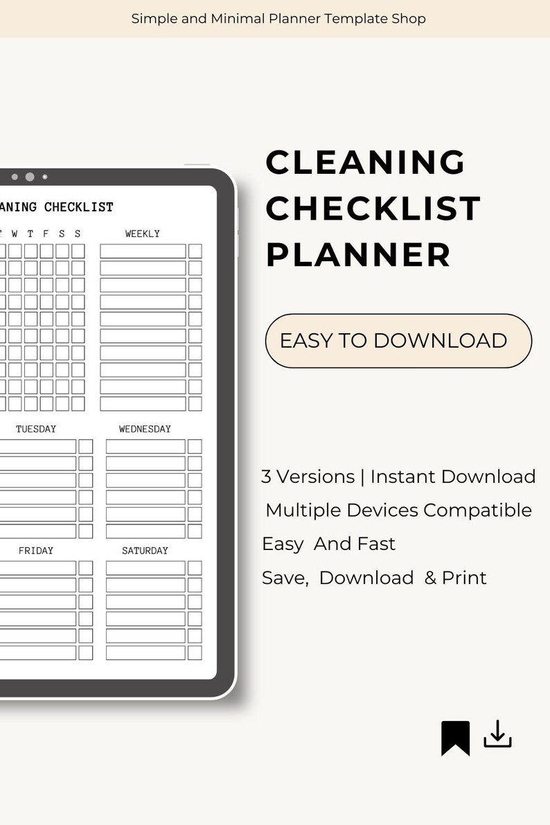 Cleaning Checklist Printable: Weekly, Monthly Schedule (instant ...