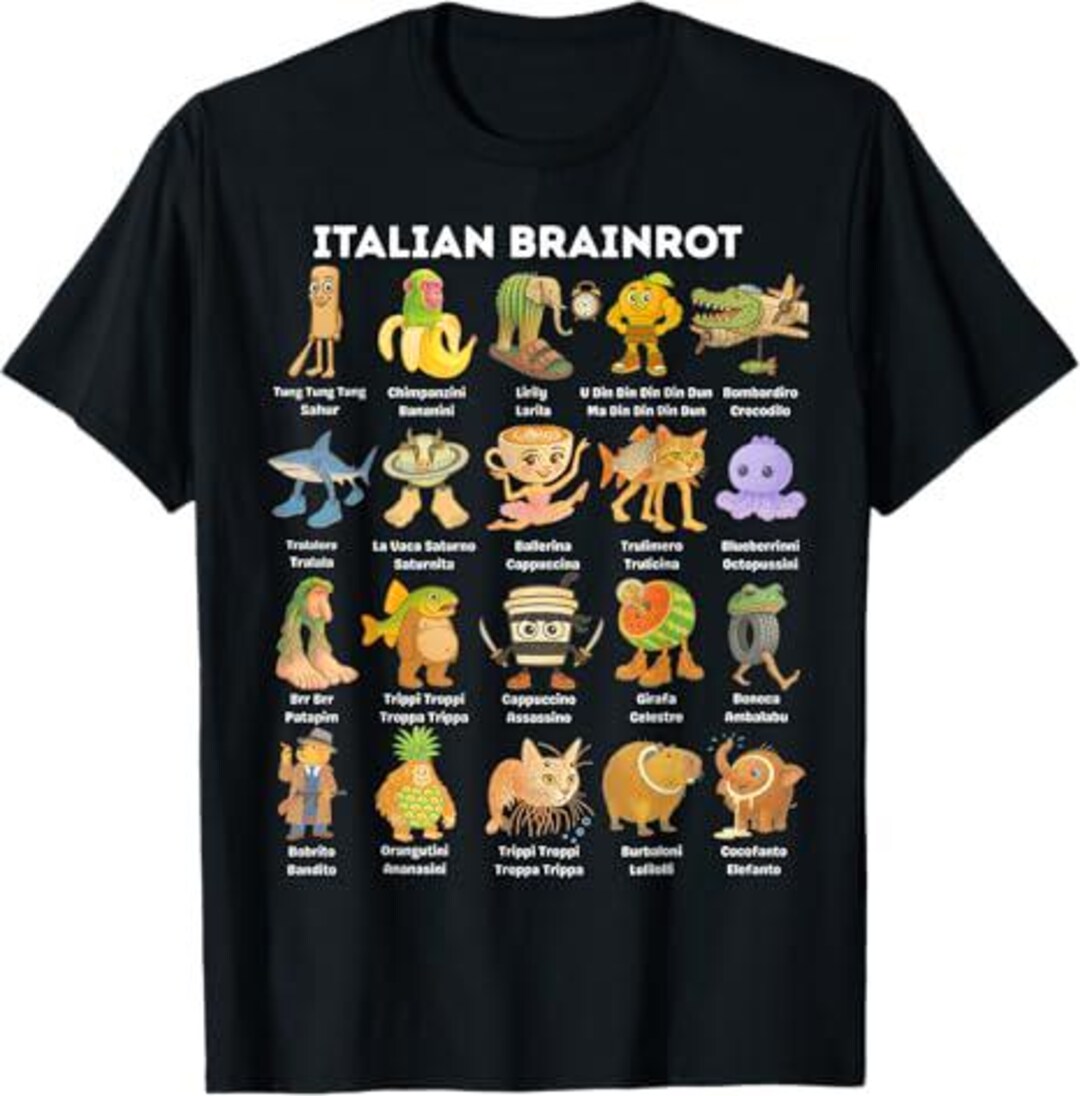 Types of Italian Brainrot Meme Character Hand Drawn for Kids T-shirt - Etsy
