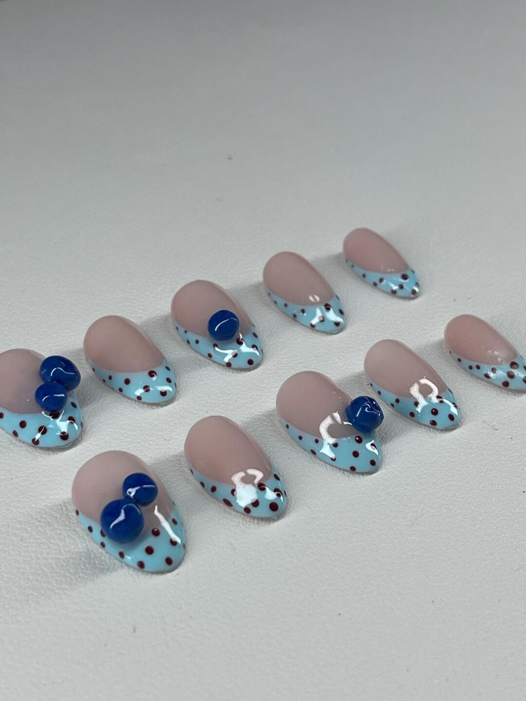 3D Blueberries and Polka Dot Press-on Nails: Cute Fruit Nail Designs - Etsy