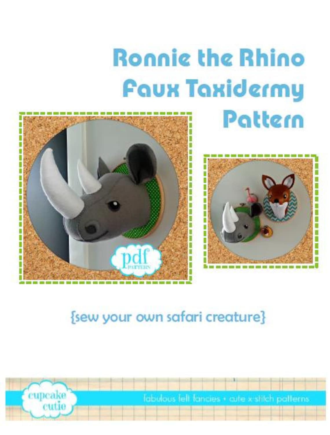 Rhino Head. Faux Taxidermy Pdf Sewing Pattern. Ronnie the Rhino. Sew ...