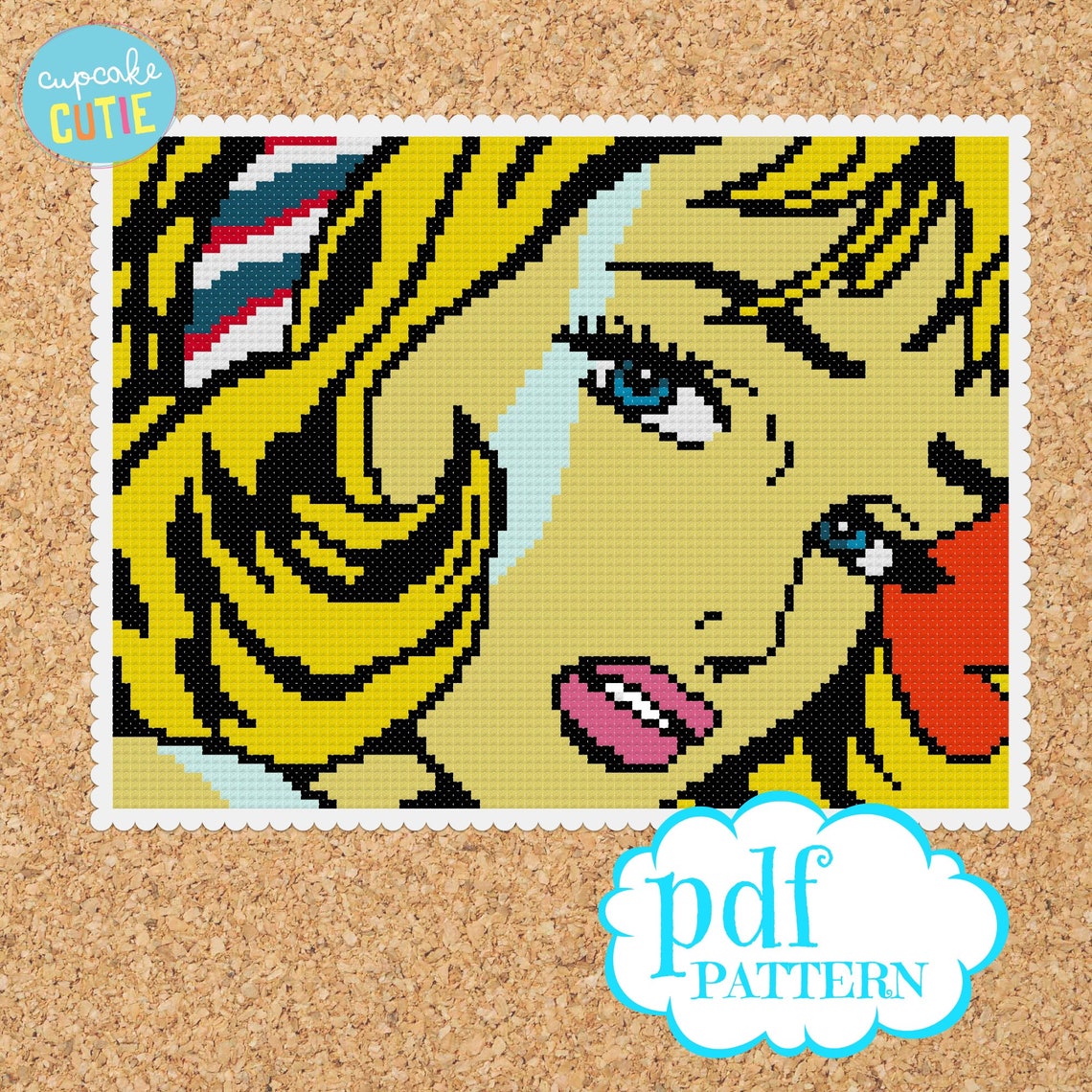 Roy Lichtenstein Cross Stitch Pattern. Girl With Hair Ribbon. | Etsy