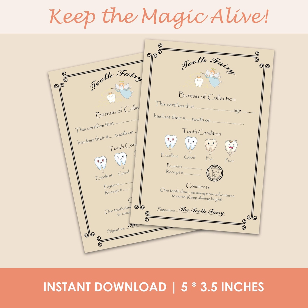 Printable Tooth Fairy Receipt | Lost Tooth Certificate | Instant ...