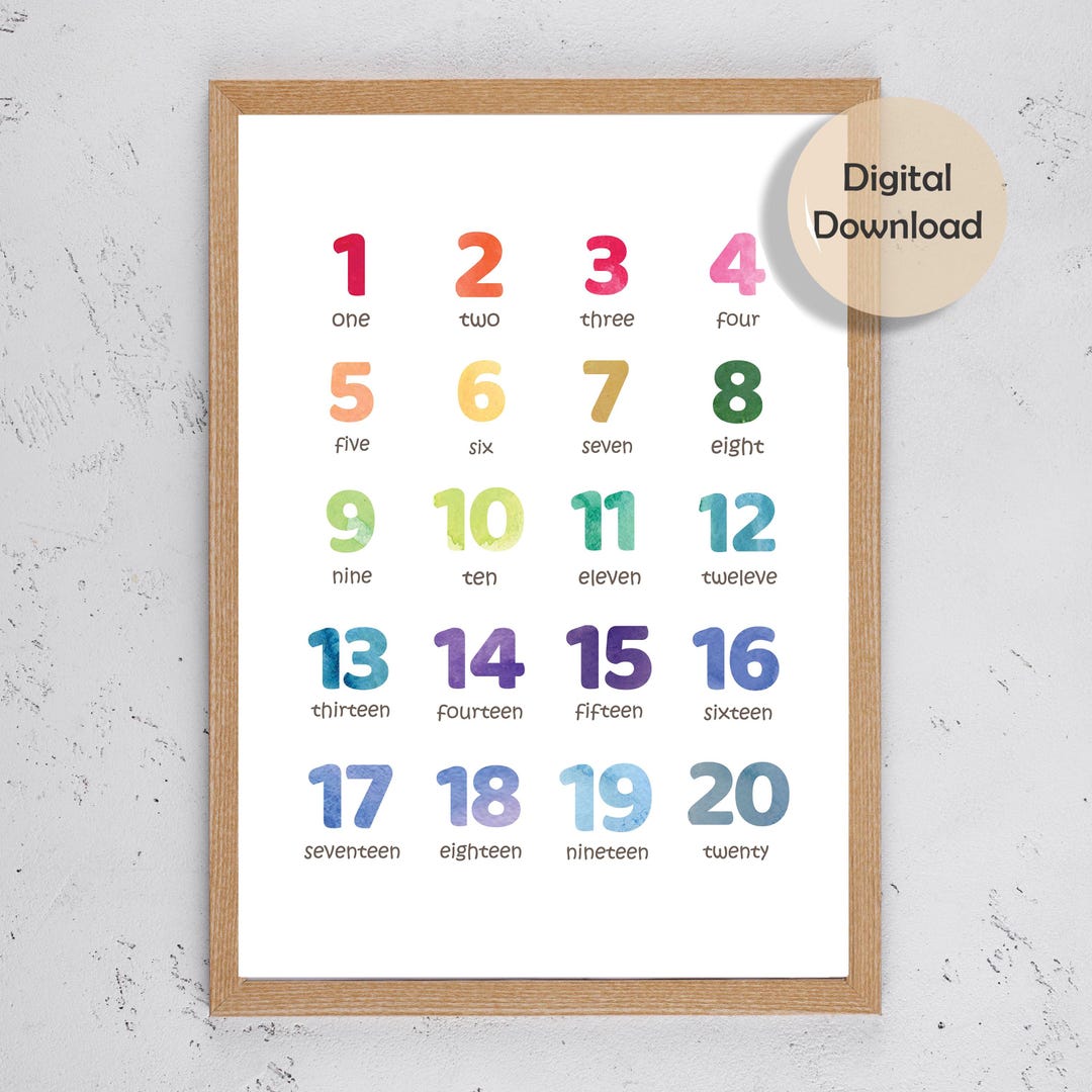 Watercolor Numbers Poster, Rainbow Number Print, 1-20 Poster, PRINTABLE ...
