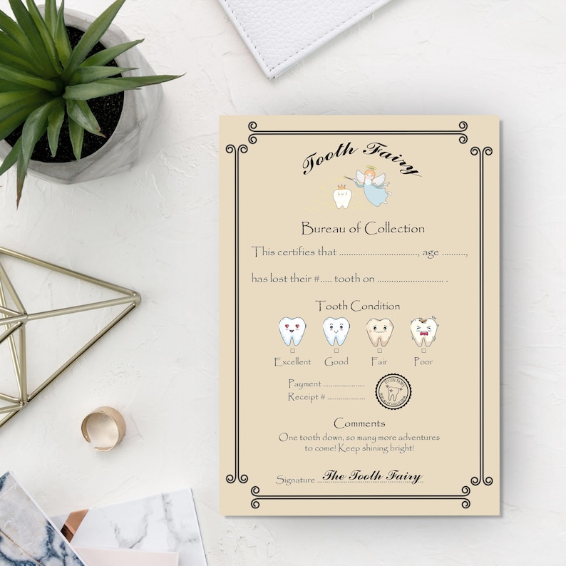 Printable Tooth Fairy Receipt | Lost Tooth Certificate | Instant ...