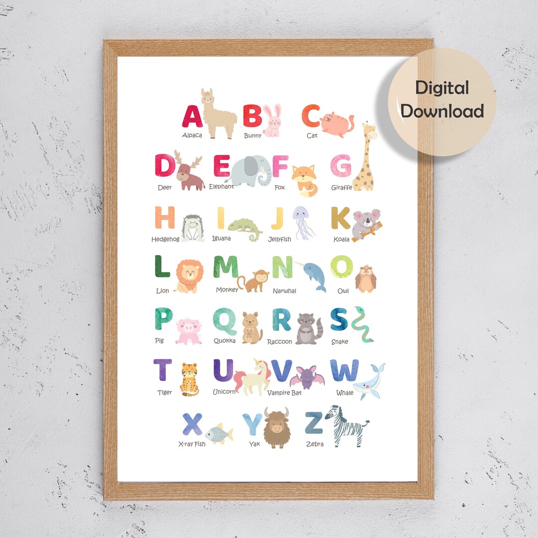 Animal Alphabet Poster, Watercolor Alphabet Print, ABC Poster, Nursery ...