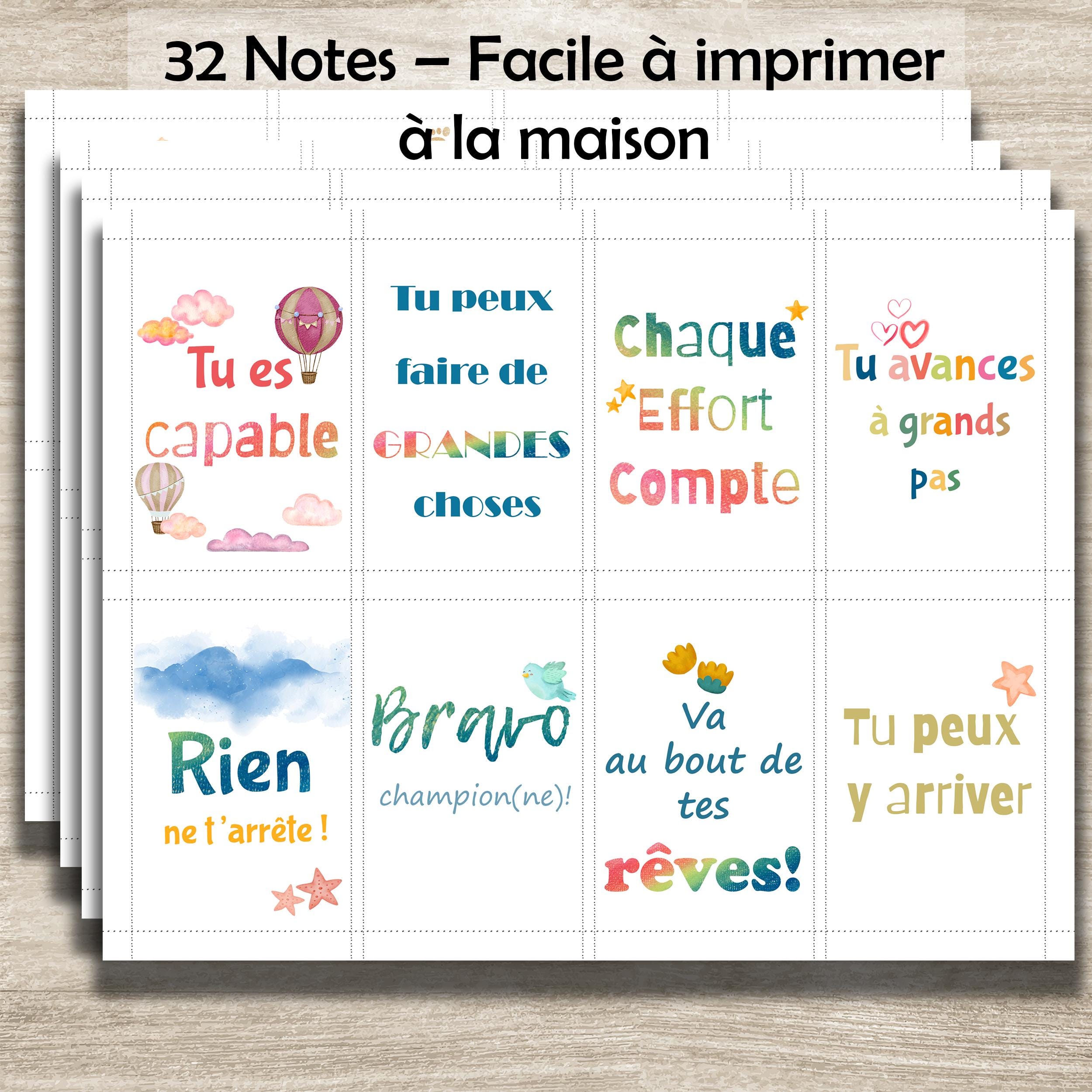 Printable Lunchbox Notes in French, Messages D'encouragement Pour ...
