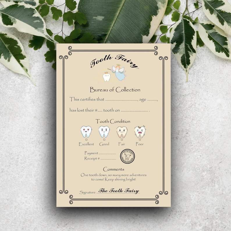 Printable Tooth Fairy Receipt | Lost Tooth Certificate | Instant ...