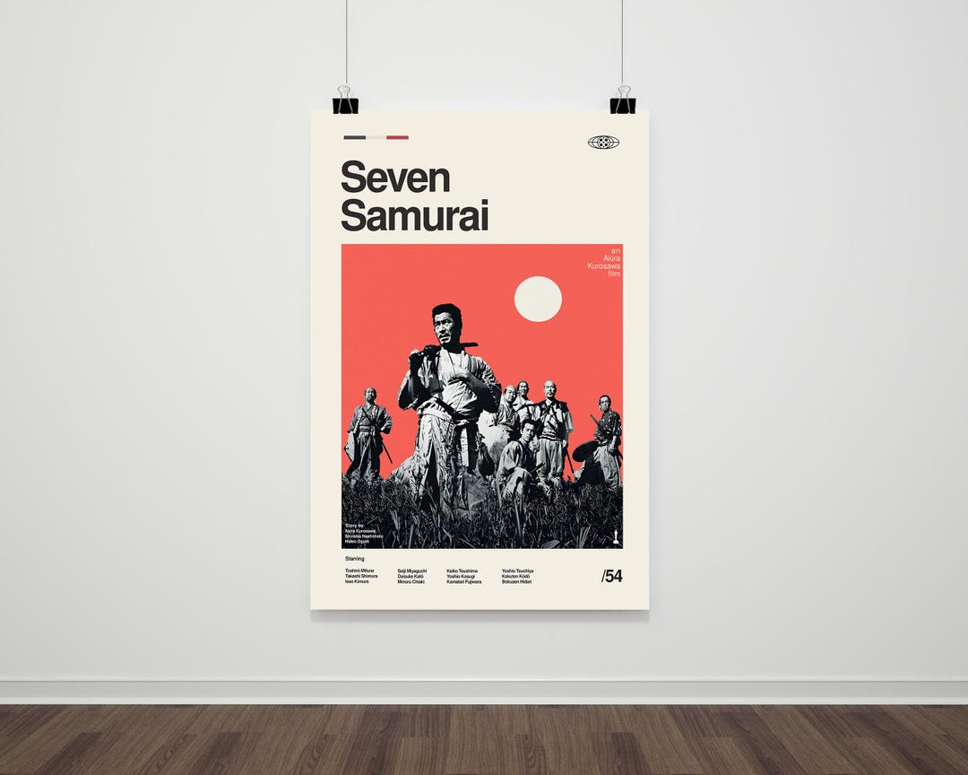 Seven Samurai Poster, Retro Movie Print, Modern Vintage Movie Posters ...