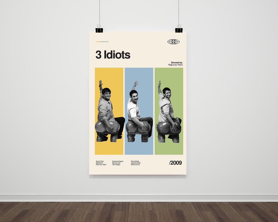3 Idiots Movie Poster: Retro Mid-century Modern Print - Etsy