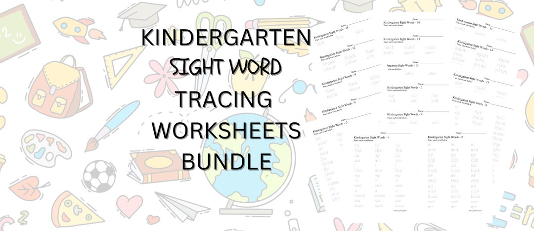 Kindergarten Sight Words Tracing Worksheet Bundle - Etsy