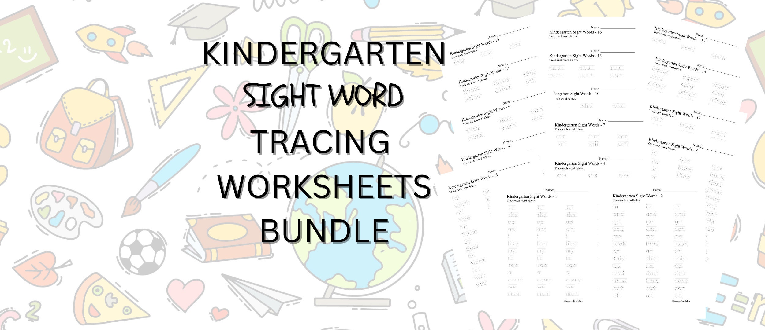 Kindergarten Sight Words Tracing Worksheet Bundle - Etsy