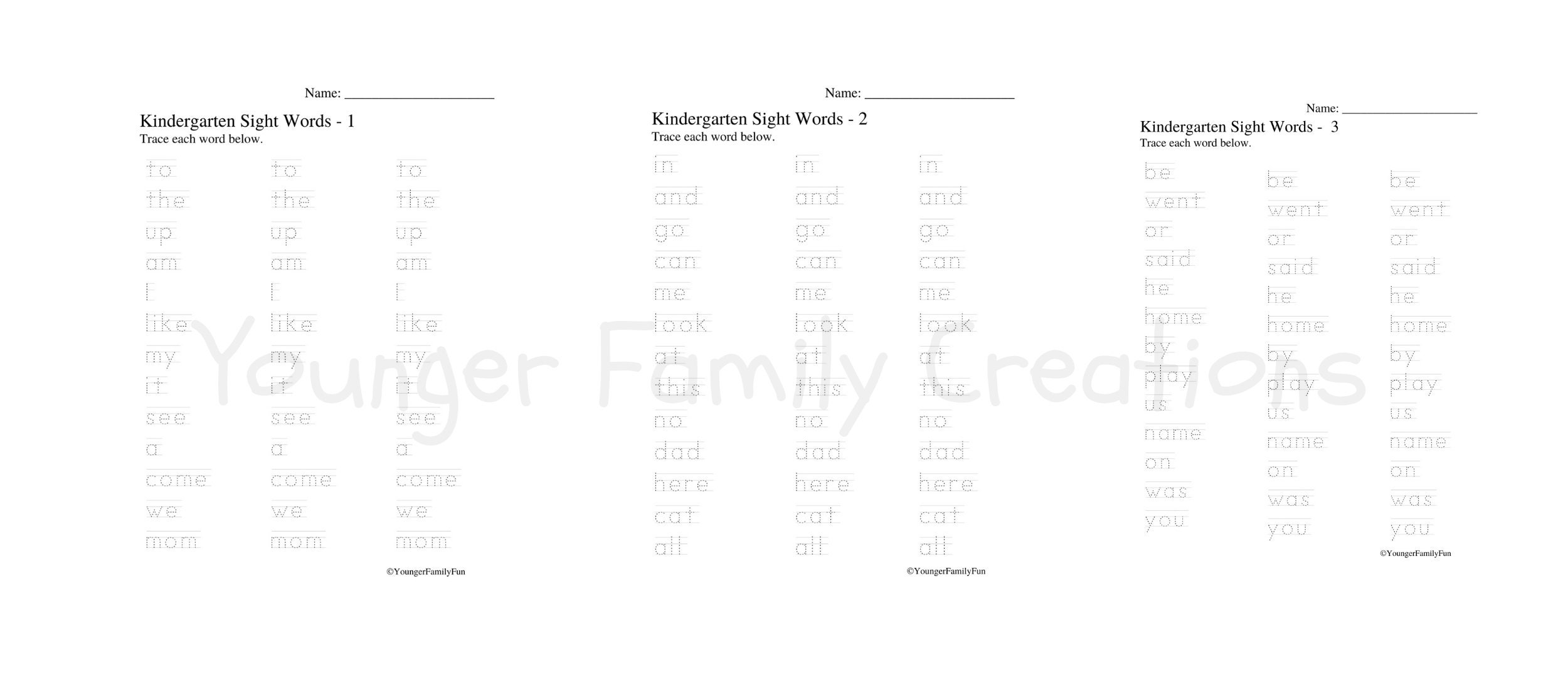 Kindergarten Sight Words Tracing Worksheet Bundle - Etsy