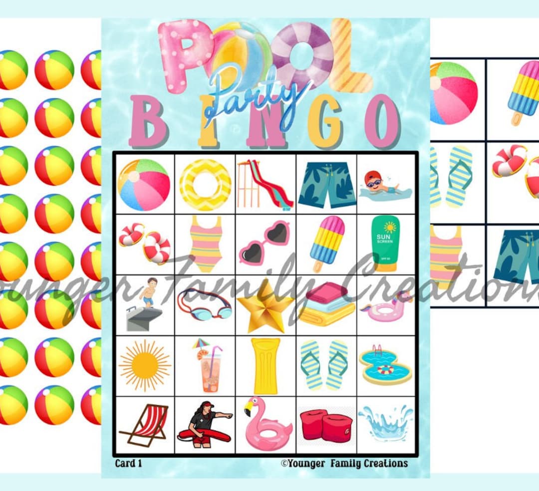 Pool Party Bingo Set PRINTABLE - Etsy