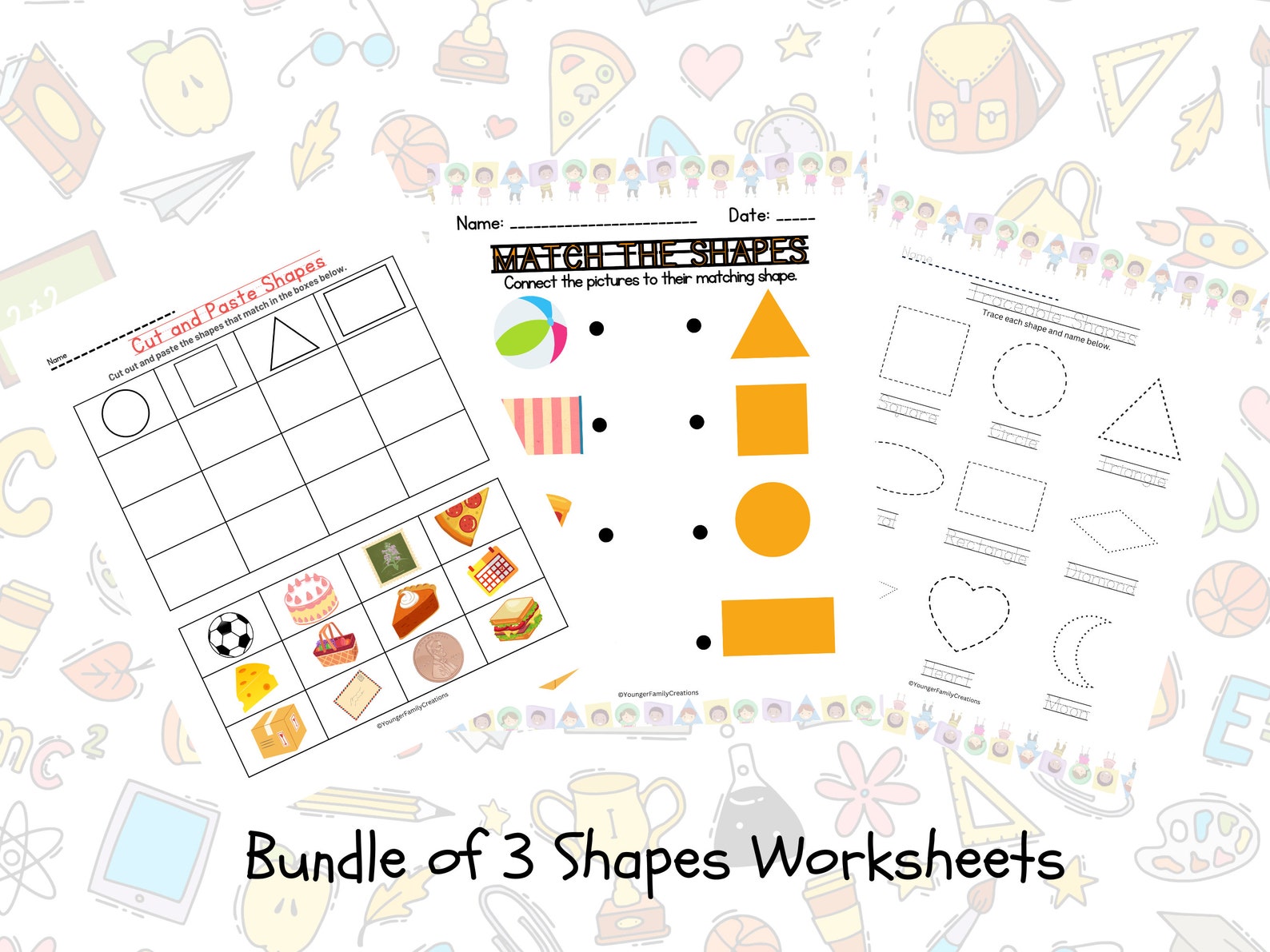 PRINTABLE Shapes Worksheet Bundle Preschool - Kindergarten - Etsy