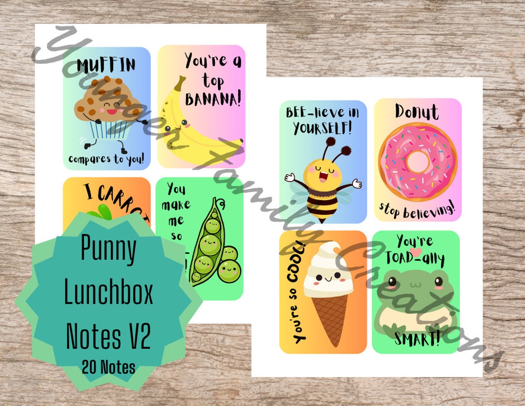 Punny Lunchbox Notes Version 2 (set of 20) - PRINTABLE - Etsy