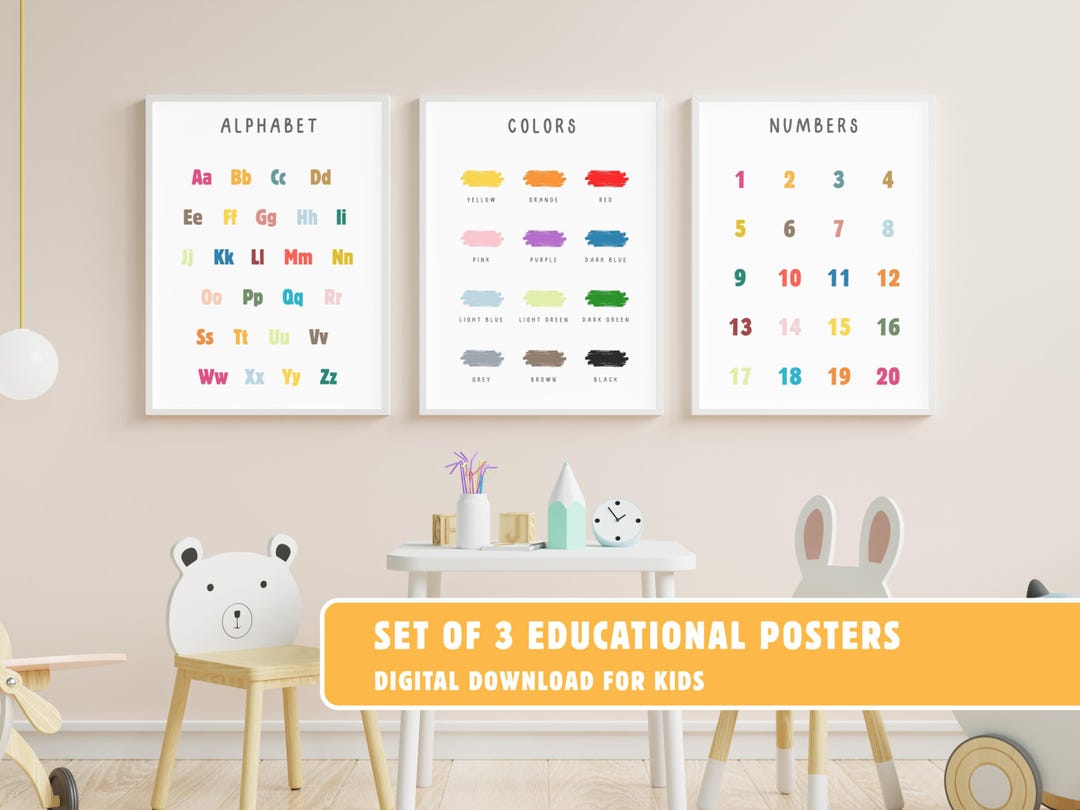 Set of 3 Educational Printable for Kids | Learning Posters, Wall Art ...