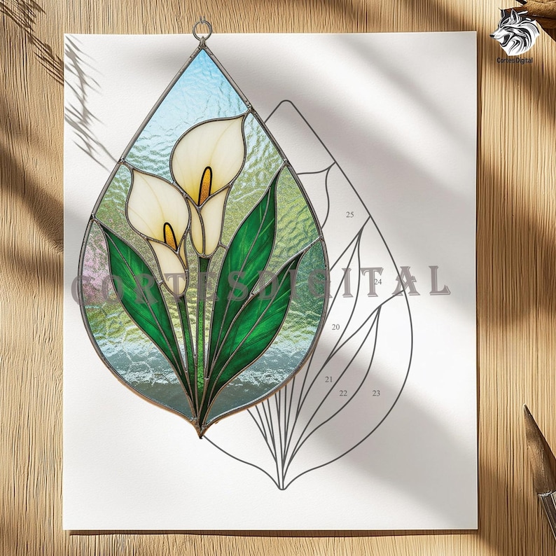 Calla Lily Stained Glass Pattern, Teardrop Suncatcher Template (PDF SVG ...