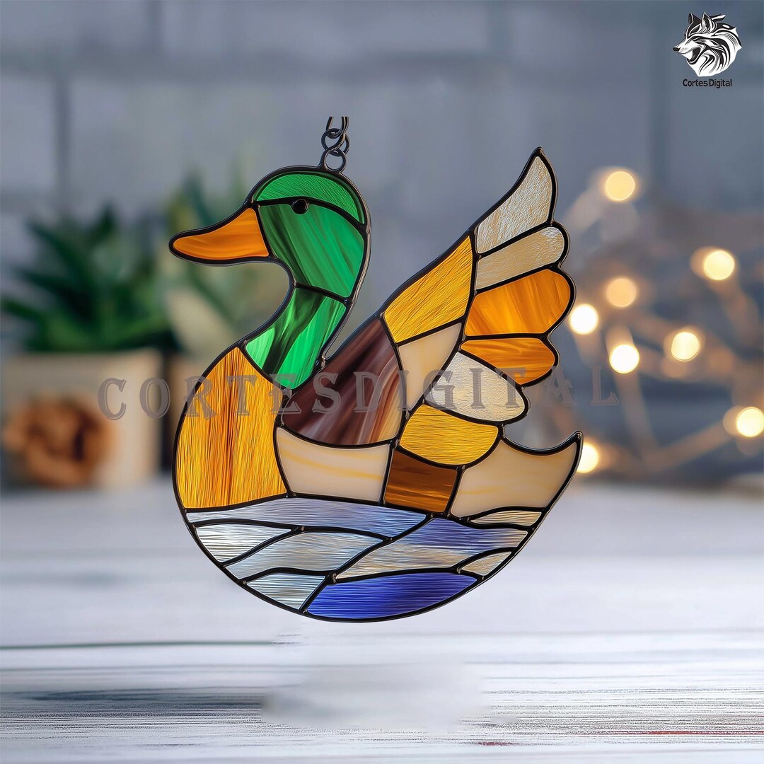 Duck Stained Glass Pattern: Mallard Duck Suncatcher Template (PDF SVG ...
