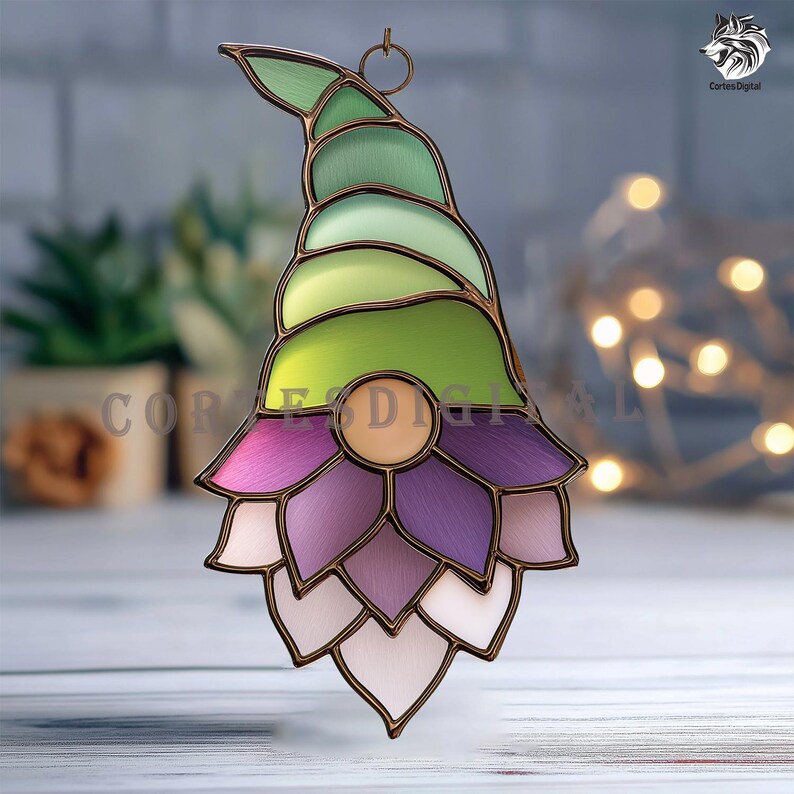 Succulent Gnome Stained Glass Pattern – Leaf Beard Garden Gnome ...
