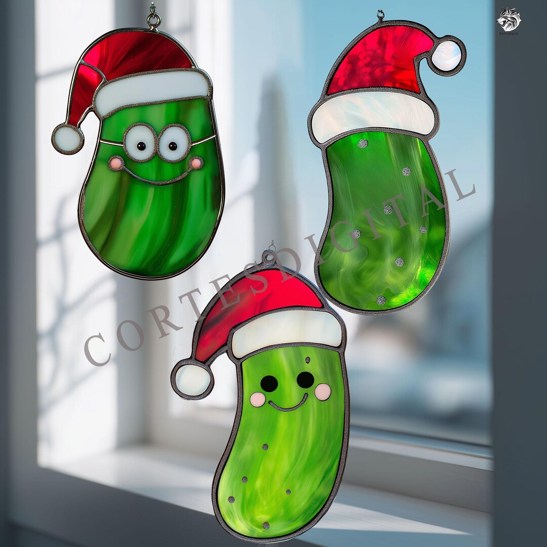Christmas Pickle Stained Glass Pattern – Santa Hat Pickle Ornament ...
