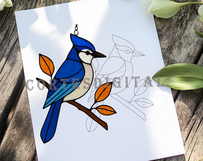 Blue Jay Stained Glass Pattern, Blue Jay Suncatcher, Stained Glass Bird ...