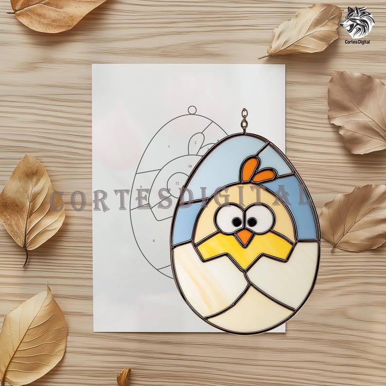 Baby Chick Stained Glass Pattern: Cute Farm Animal Suncatcher Template ...