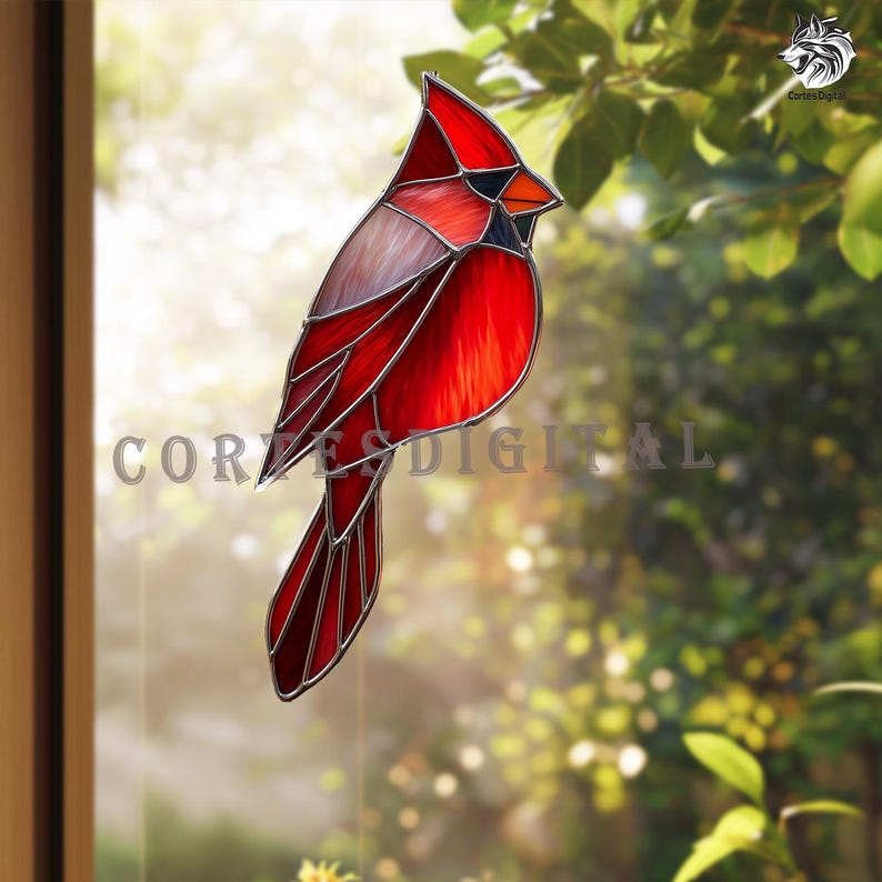 Set of 3 Red Cardinal Stained Glass Patterns, Bird Suncatcher Template ...