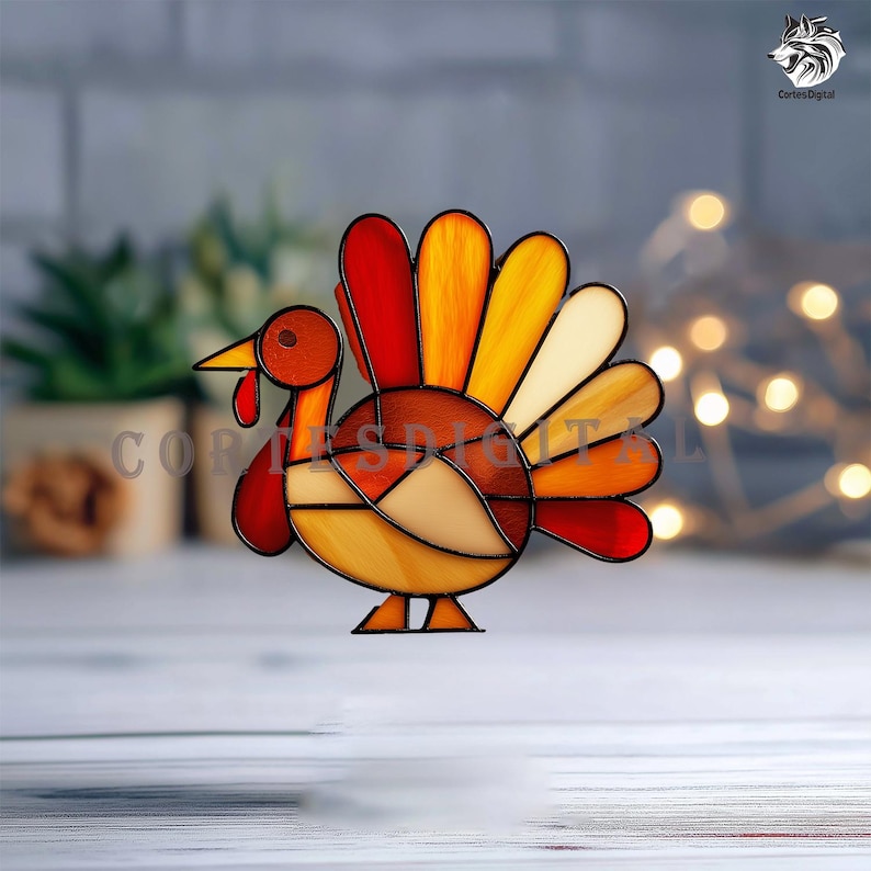 Turkey Stained Glass Pattern, Fall Animal Suncatcher Template, Beginner ...