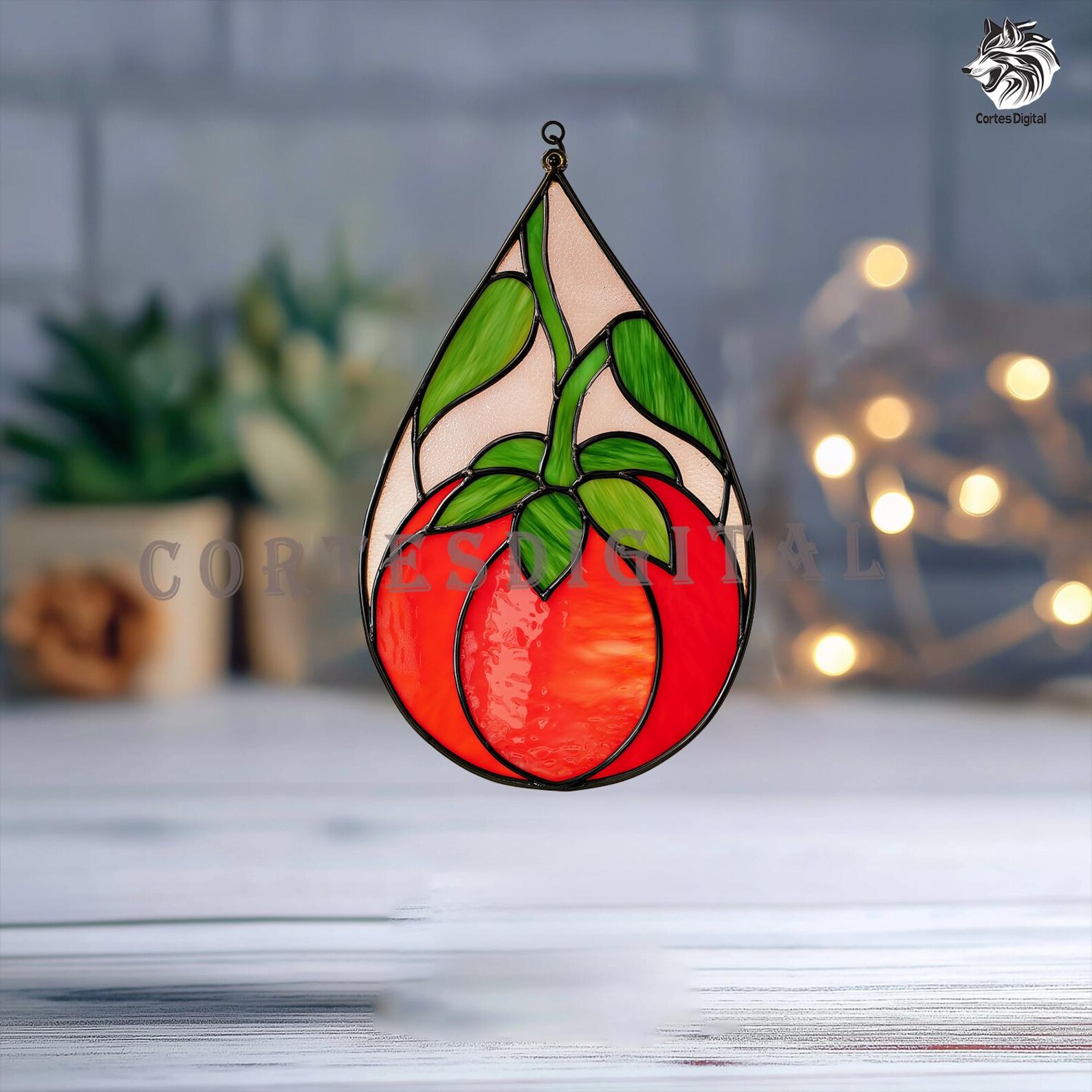 Tomato Stained Glass Suncatcher Pattern, Teardrop Glass Art Template ...