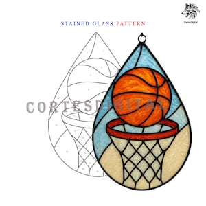 PA139 Basketball Hoop Stained Glass Pattern, Teardrop Sports Suncatcher ...