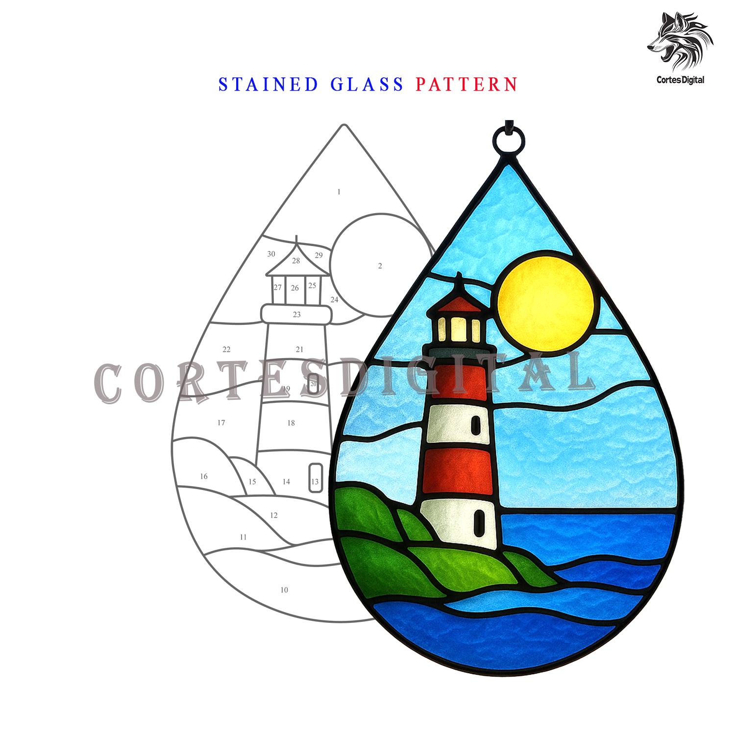 Lighthouse Stained Glass Pattern, Ocean Coastal Suncatcher Template ...