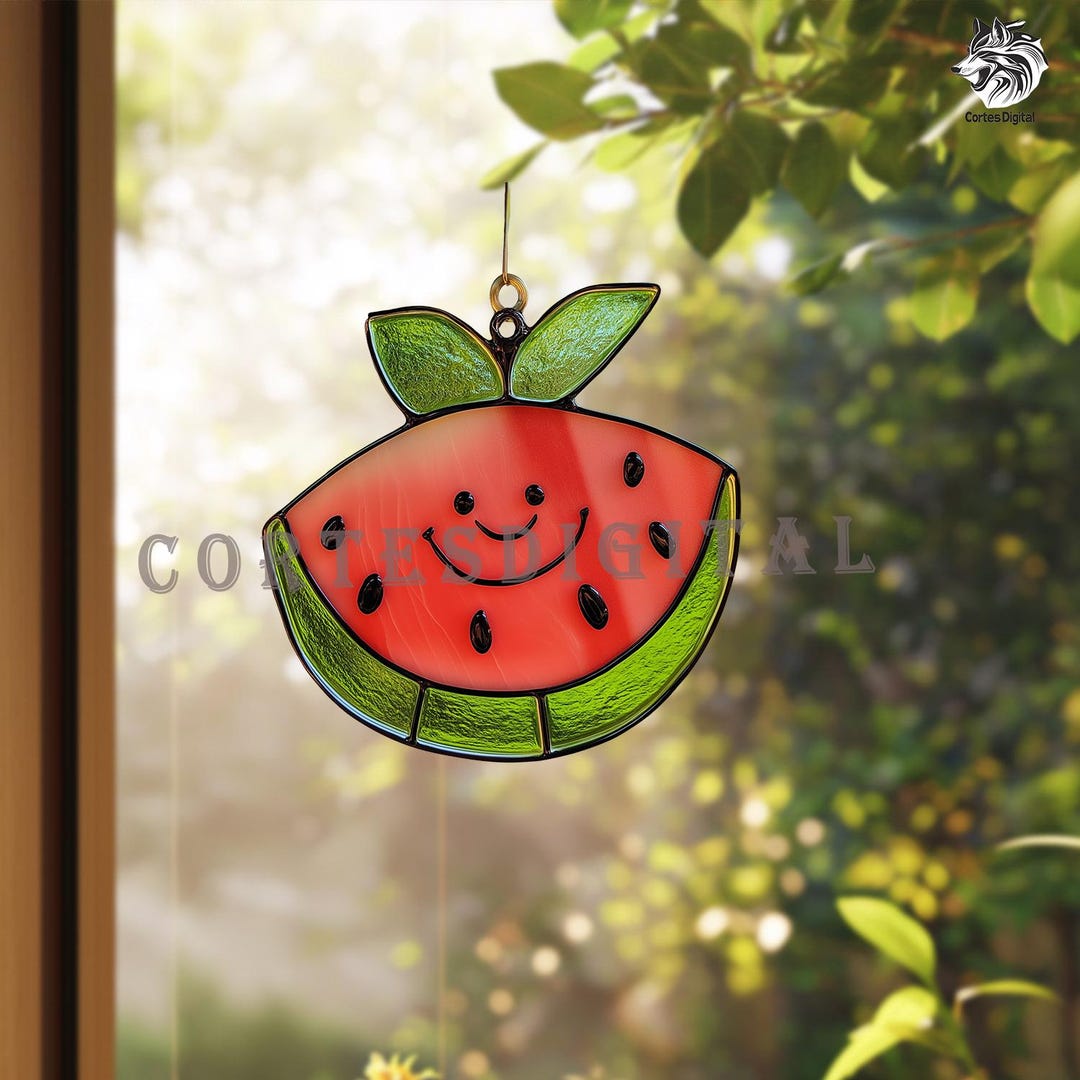 Watermelon Stained Glass Suncatcher Pattern, Cute Summer Fruit Glass ...