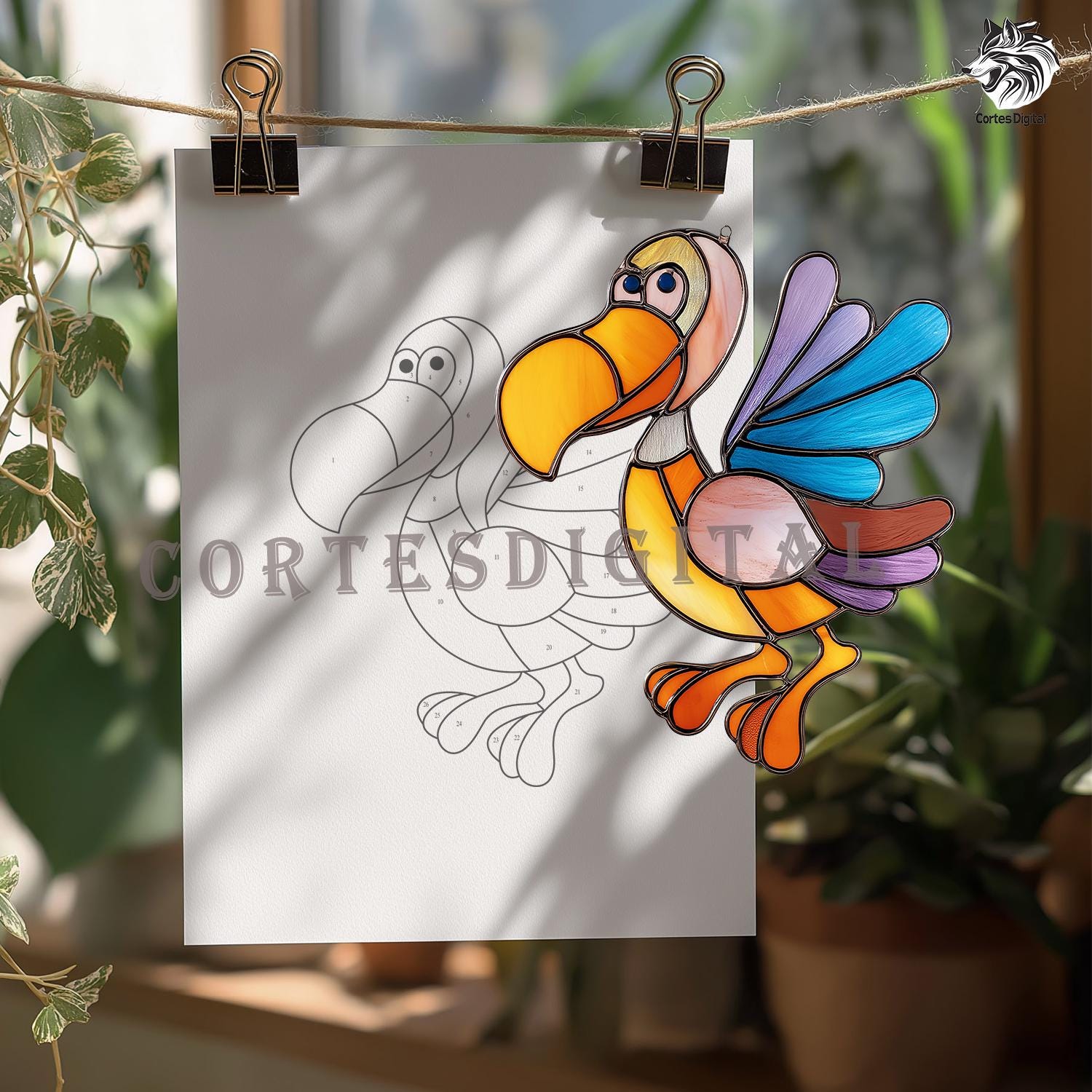 Cute Dodo Bird Stained Glass Pattern, Cartoon Animal Suncatcher ...