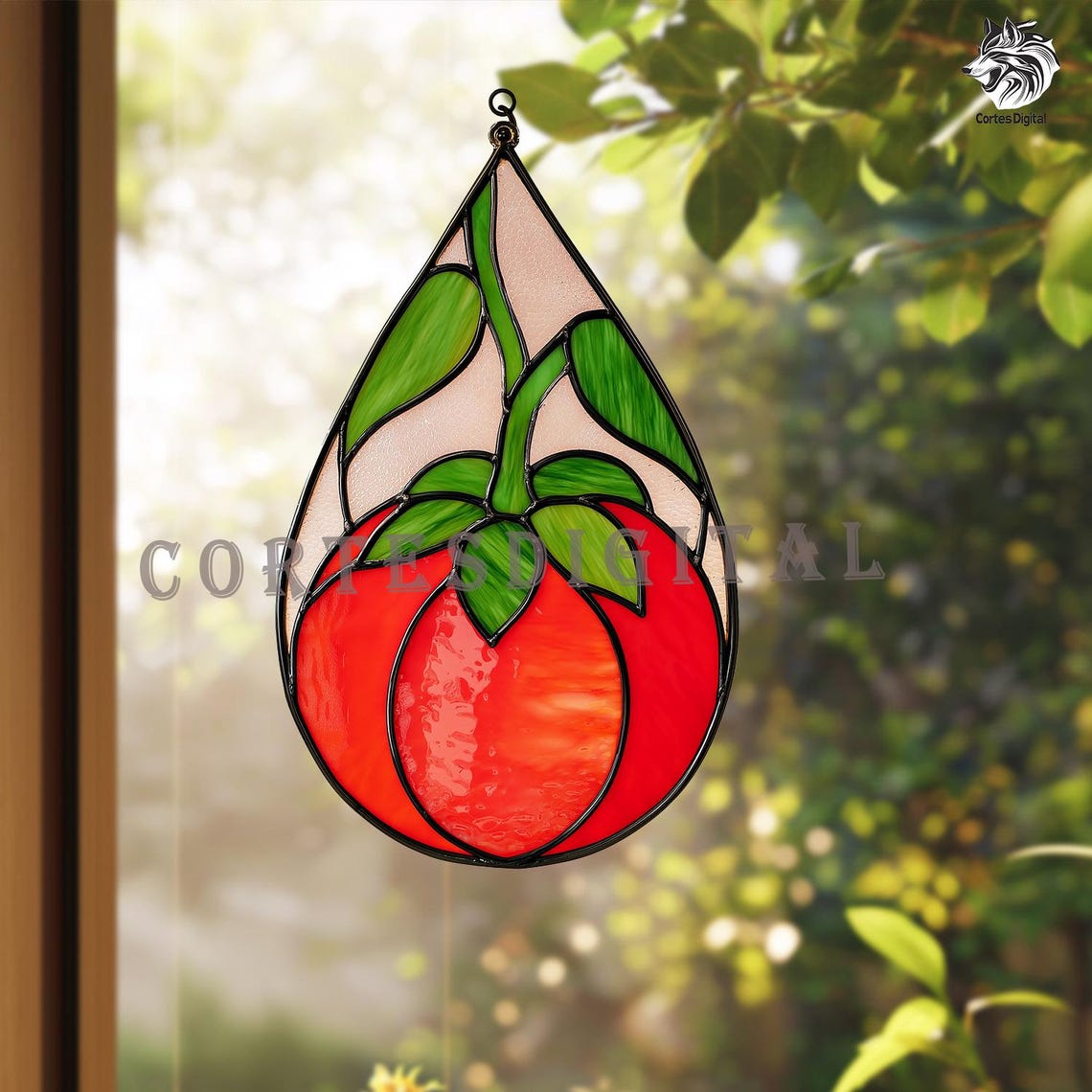 Tomato Stained Glass Suncatcher Pattern, Teardrop Glass Art Template ...