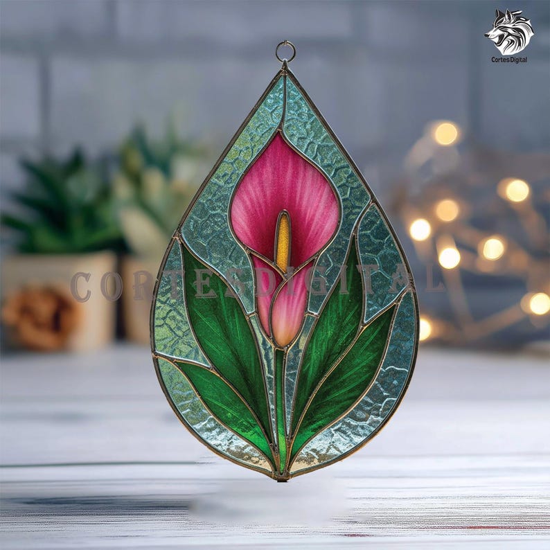 Calla Lily Stained Glass Pattern, Floral Teardrop Suncatcher Template ...