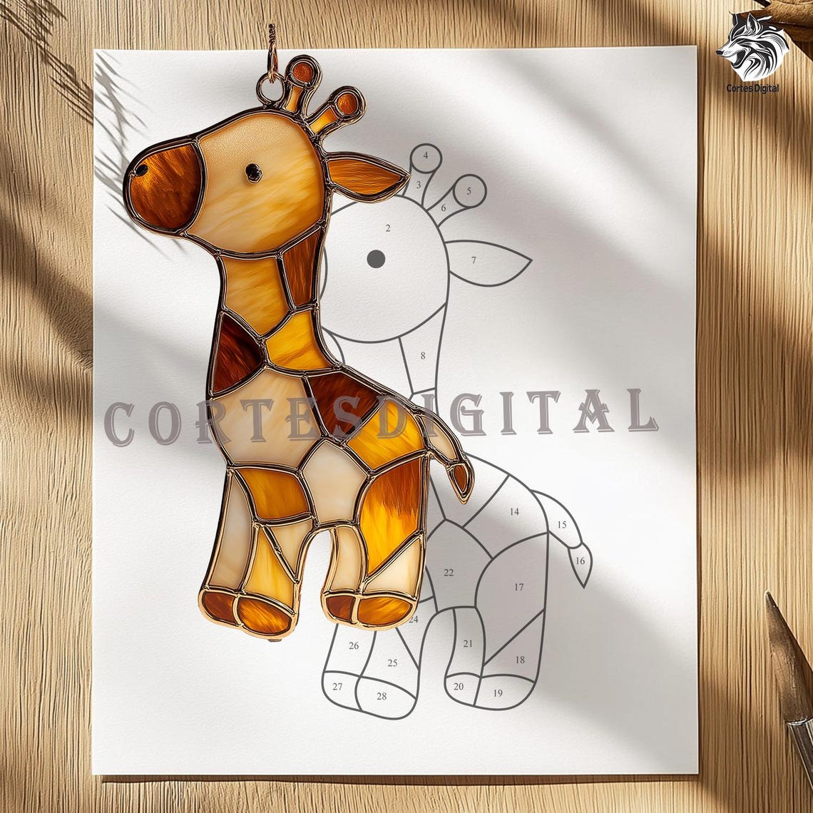 Giraffe Stained Glass Pattern, Cute Animal Suncatcher Template, DIY ...
