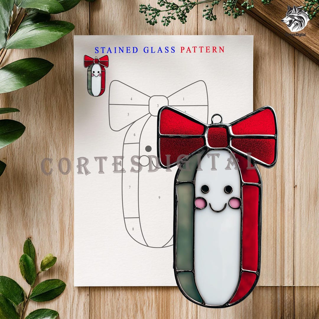 Kawaii Pickle Stained Glass Pattern, Cute Pickle Suncatcher Template ...