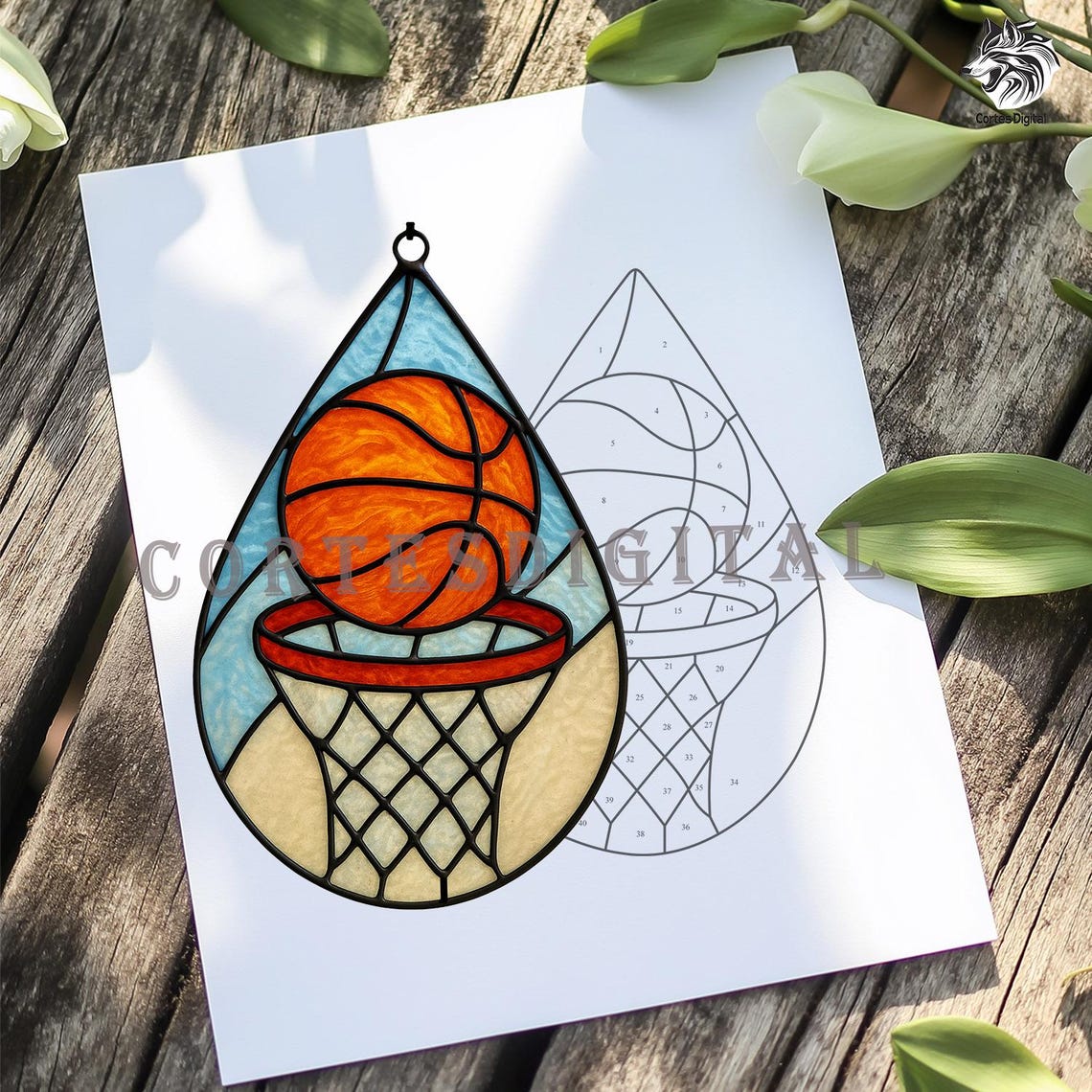 PA139 Basketball Hoop Stained Glass Pattern, Teardrop Sports Suncatcher ...