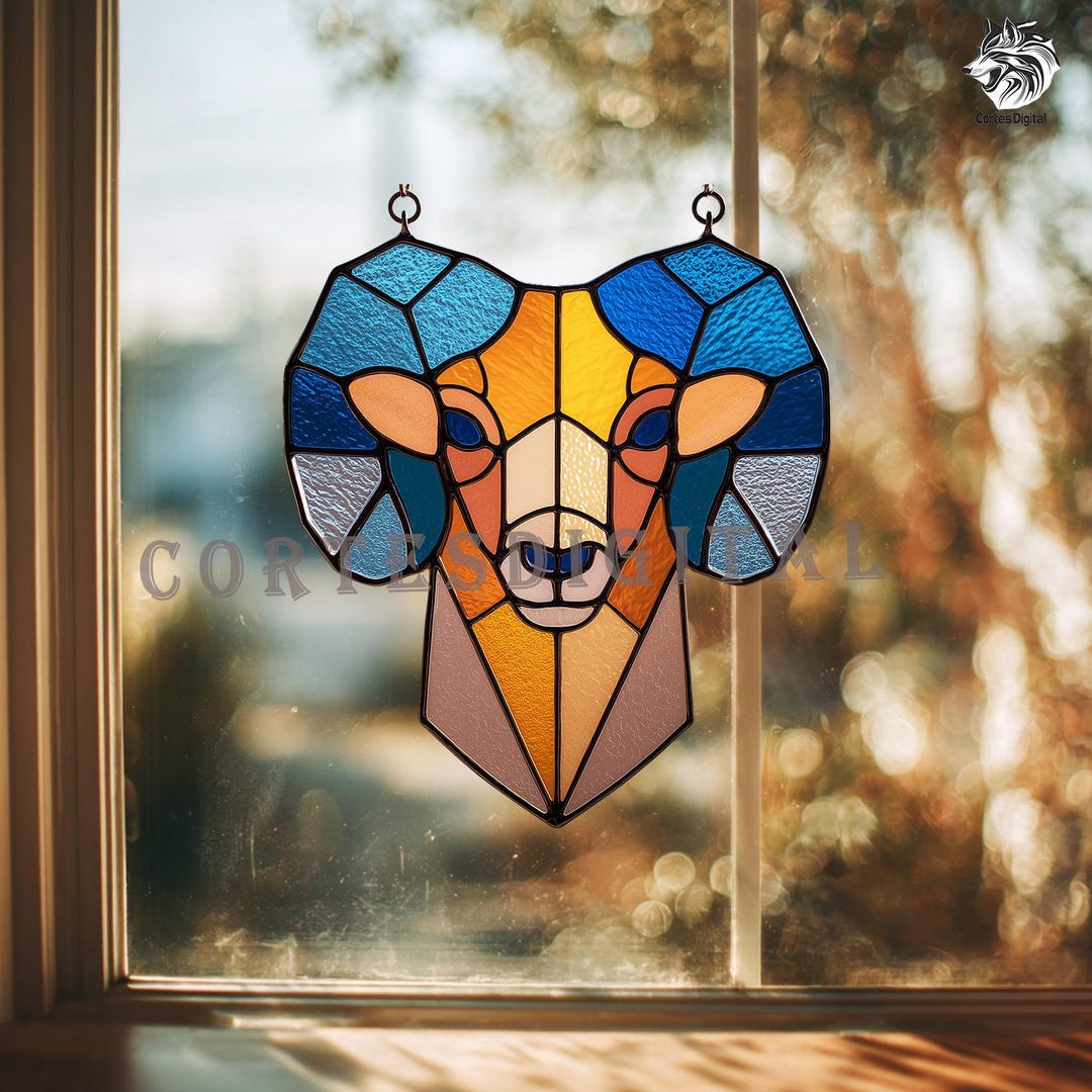 Ram Stained Glass Pattern PDF PNG, Geometric Sheep Head Suncatcher ...