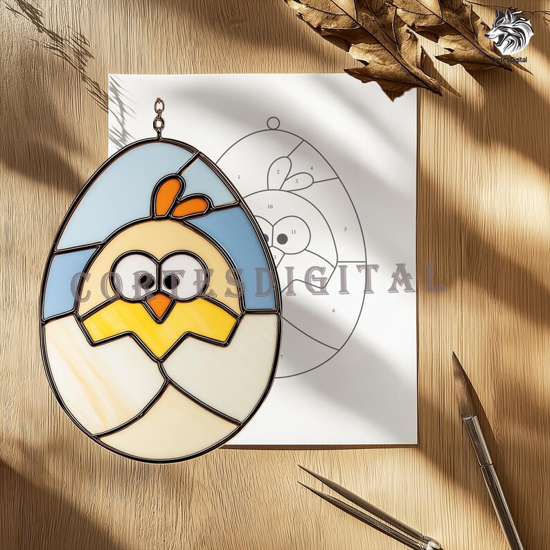 Baby Chick Stained Glass Pattern: Cute Farm Animal Suncatcher Template ...