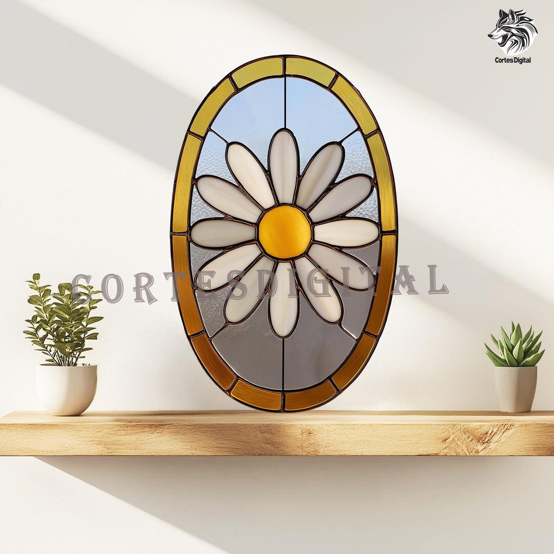 Daisy Stained Glass Pattern, Oval Floral Suncatcher Template, Botanical ...