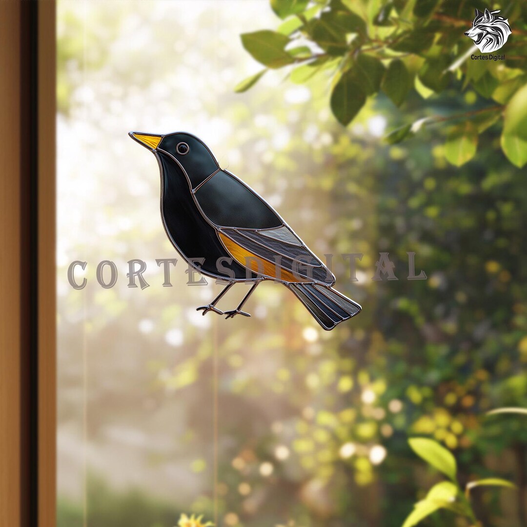 Blackbird Stained Glass Pattern, Songbird Suncatcher Template (SVG PDF ...