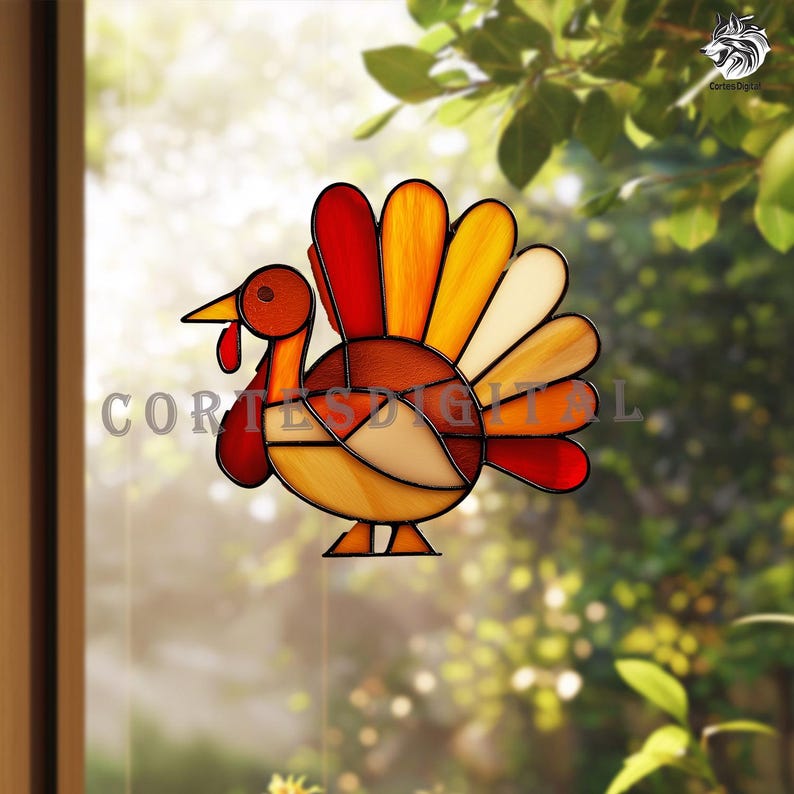 Turkey Stained Glass Pattern, Fall Animal Suncatcher Template, Beginner ...