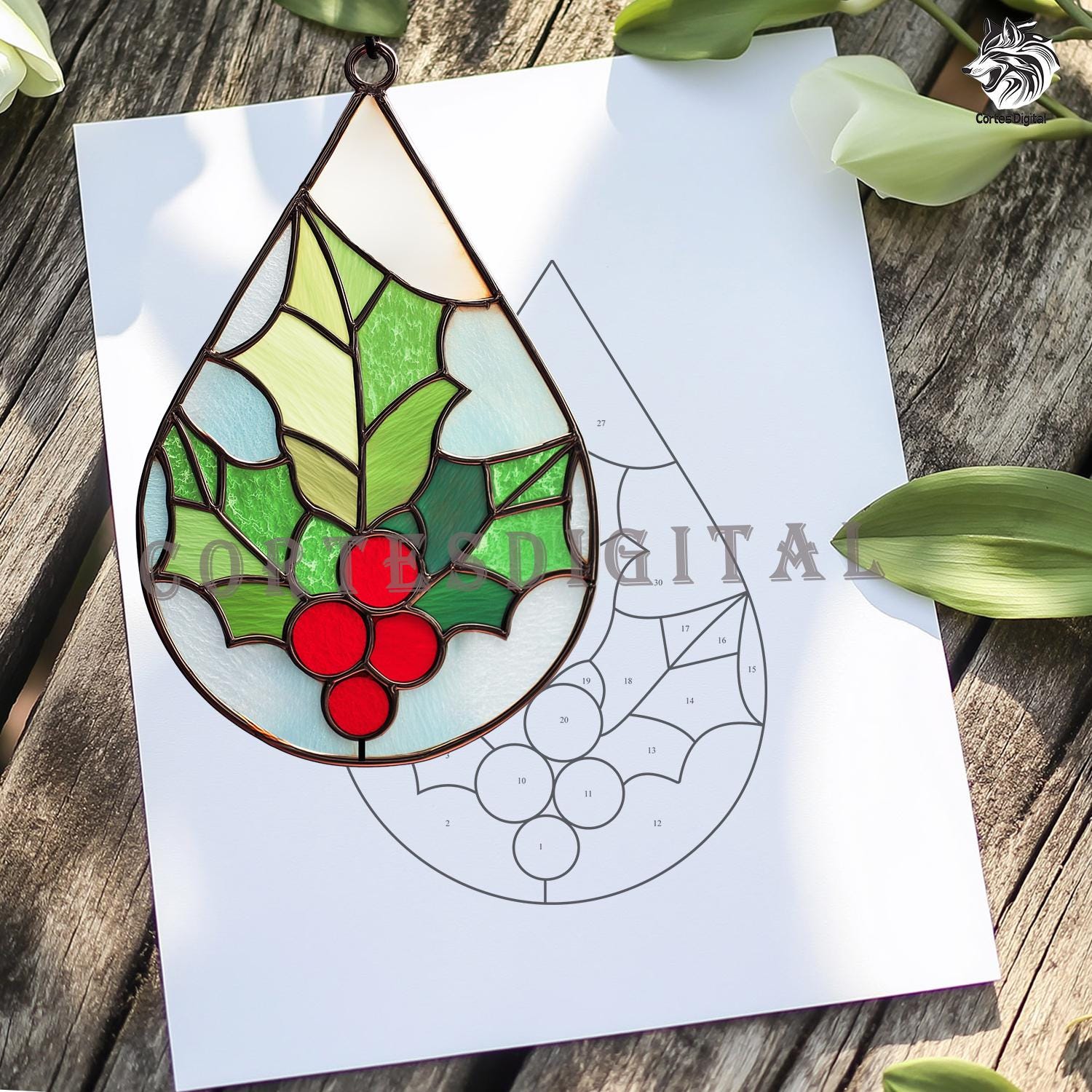 Christmas Holly Stained Glass Pattern: Teardrop Suncatcher Design (PDF ...