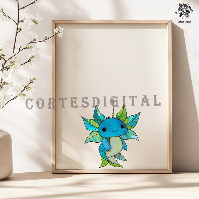 Blue Axolotl Stained Glass Pattern – Cute Chibi Suncatcher Template ...