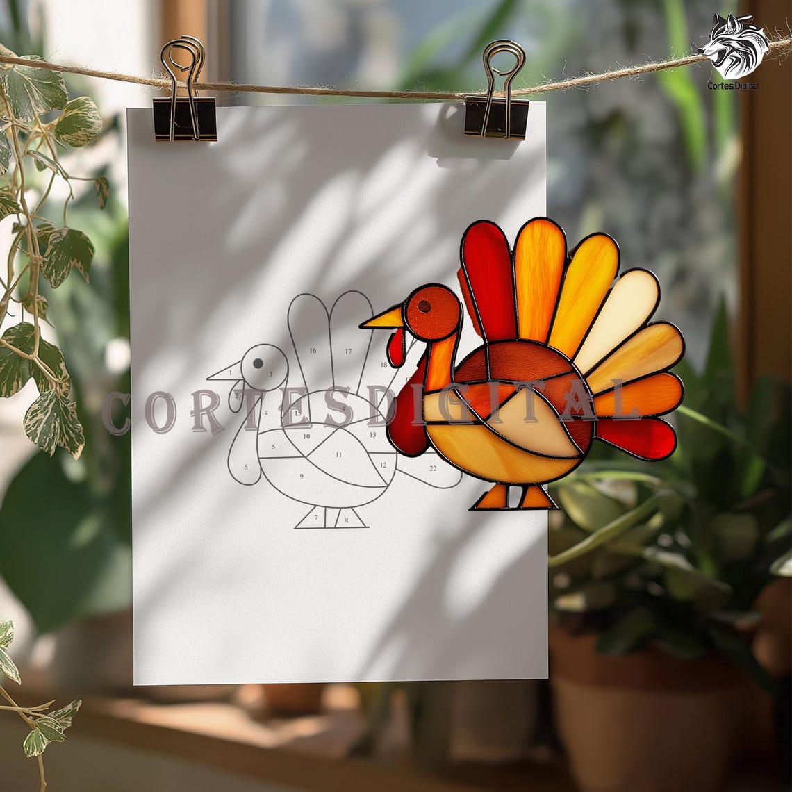 Turkey Stained Glass Pattern, Fall Animal Suncatcher Template, Beginner ...